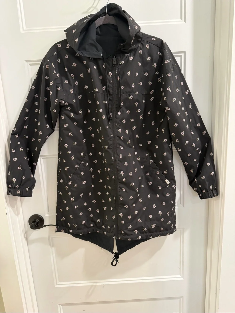 Vans | Jackets & Coats | Vans Black To Floral Print Reversible Rain ...